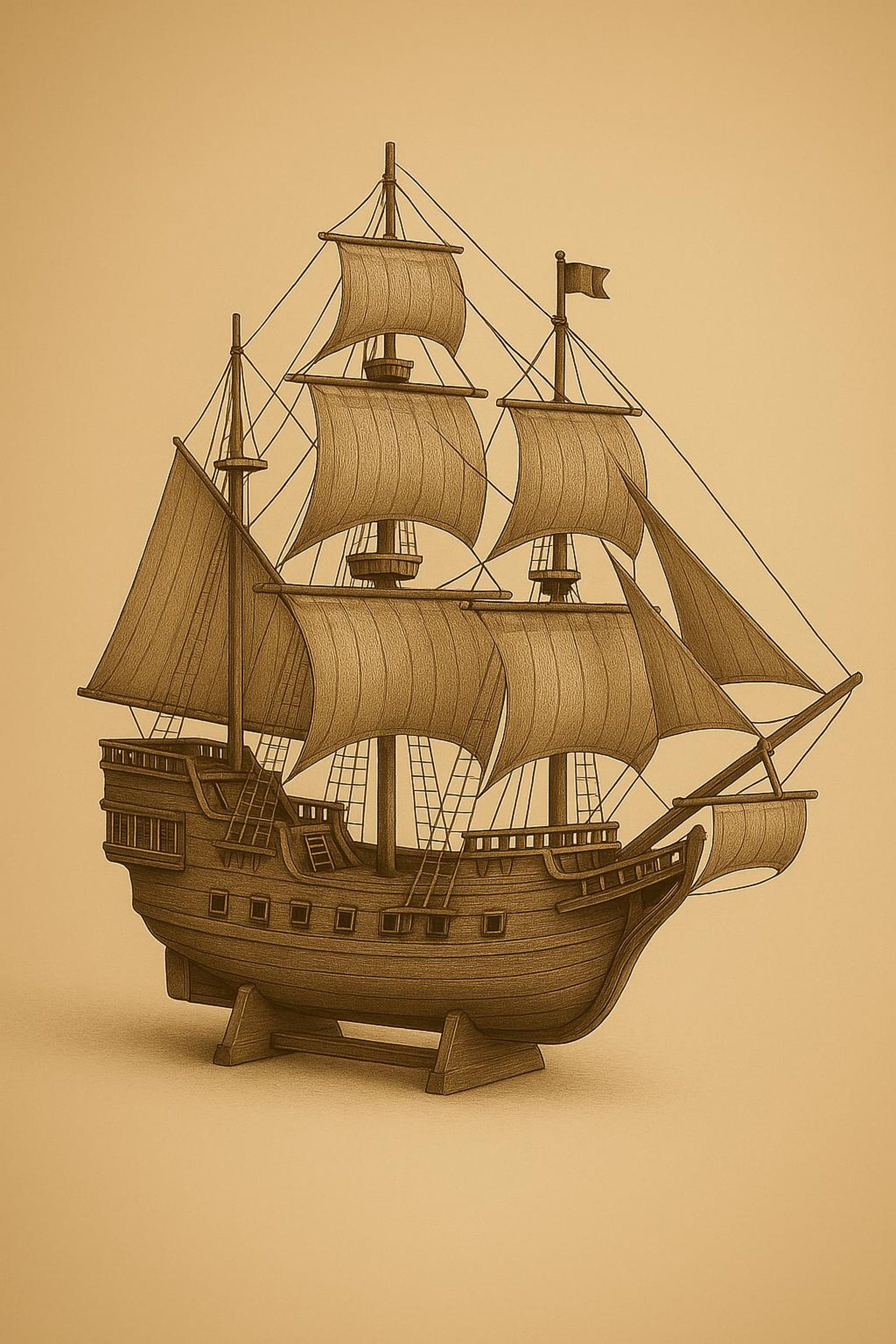 Galleon Ship Blueprint - DIY Wooden Sailing Ship Model Plan - Printable ...