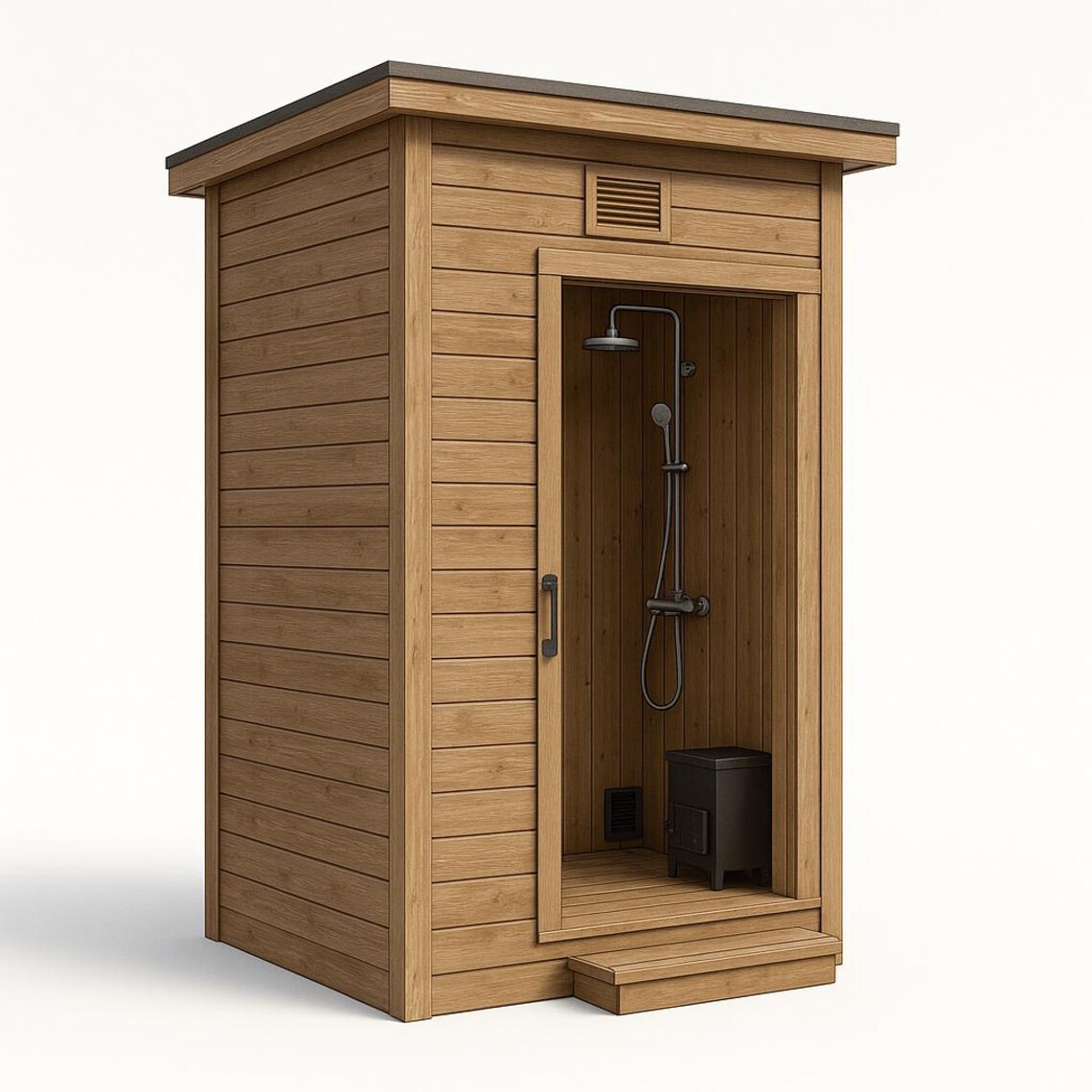 Flat Roof Shower Cabin Woodworking Plan, DIY Outdoor Shower PDF, Modern ...