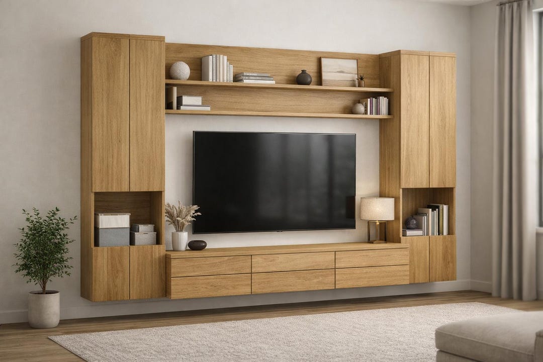 Modular TV Wall Unit Plans – Modern Media Cabinet, Built in ...