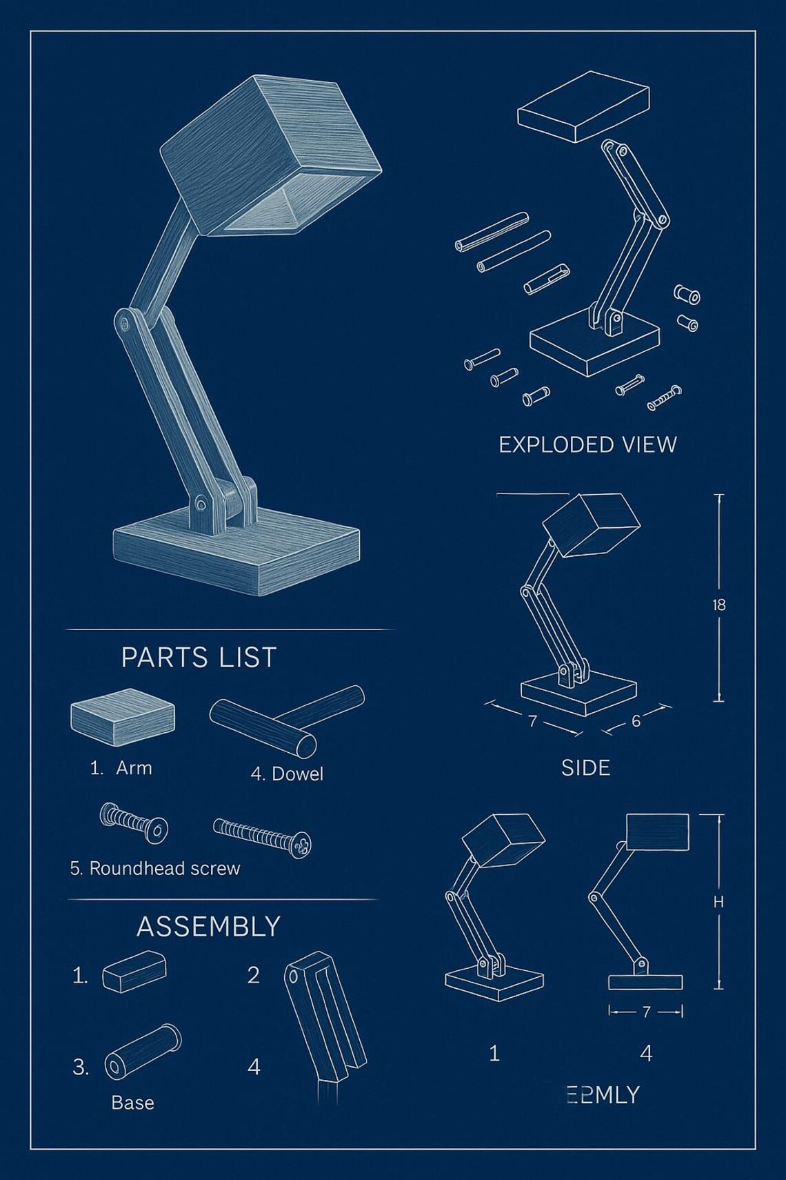 Nordic Wooden Desk Lamp | Adjustable Arm, DIY Kit - Etsy