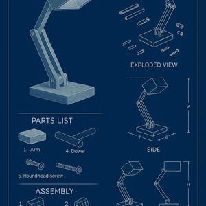 Nordic Wooden Desk Lamp | Adjustable Arm, DIY Kit - Etsy
