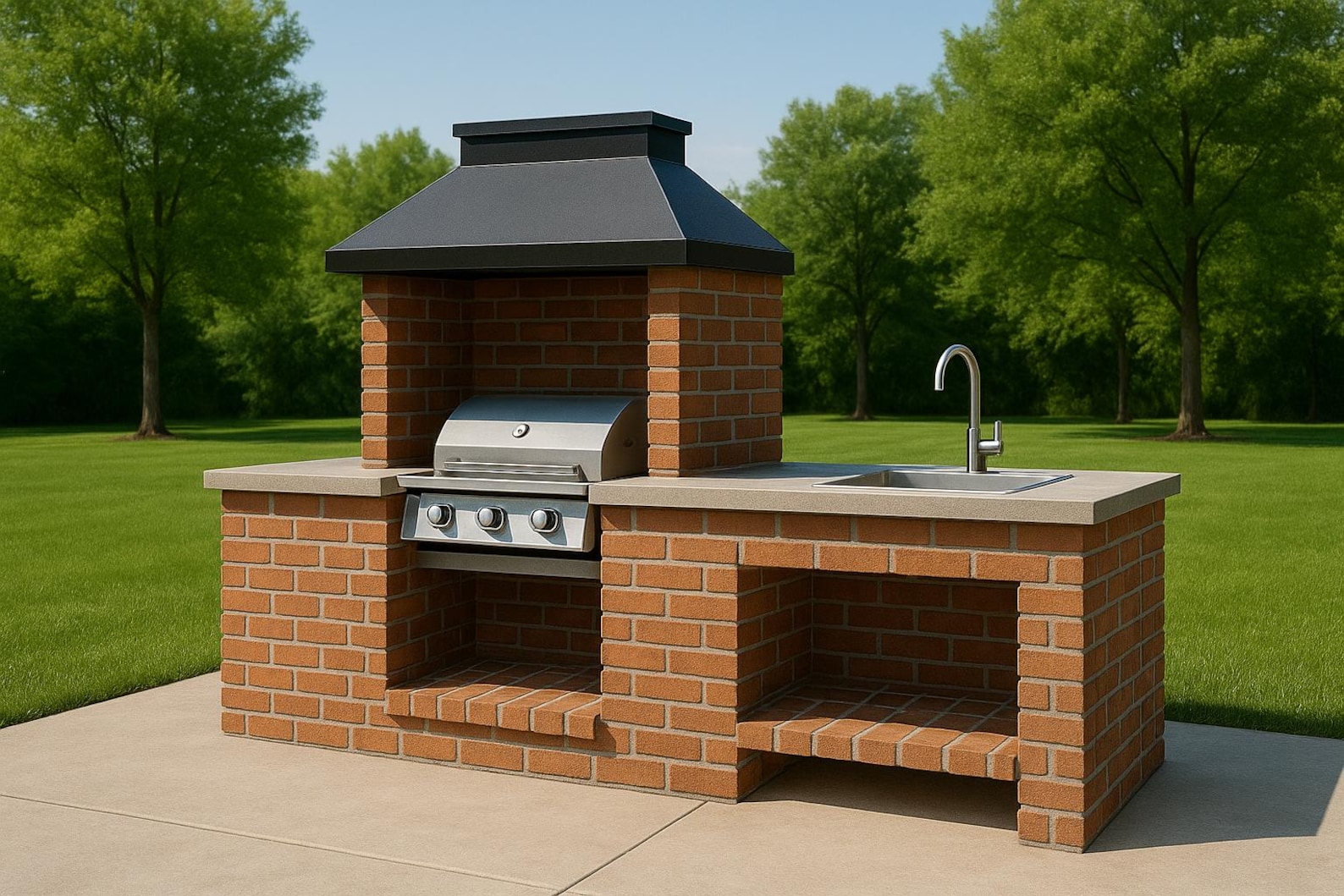 Backyard Grill Station Plan – DIY Brick BBQ With Sink – Printable ...
