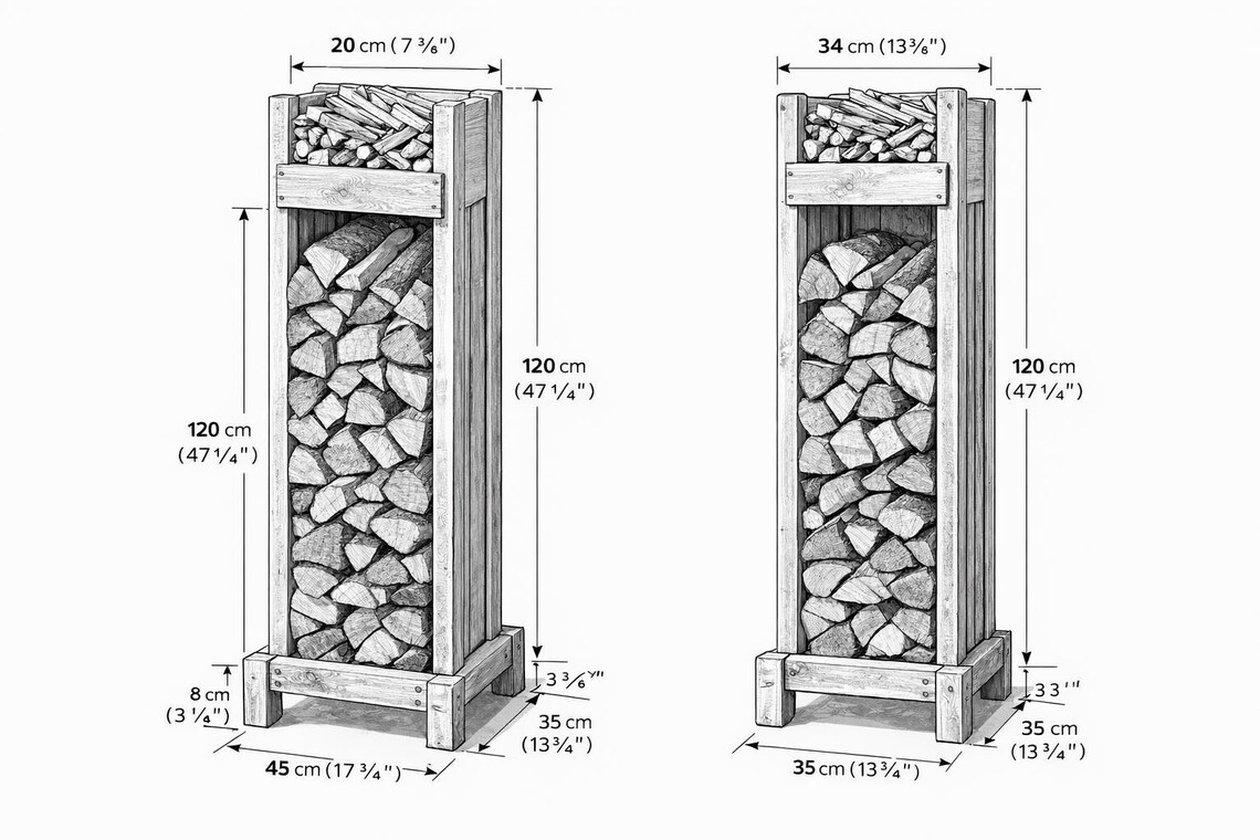Firewood & Kindling Storage Tower Plans – DIY Wooden Log Rack Blueprint ...