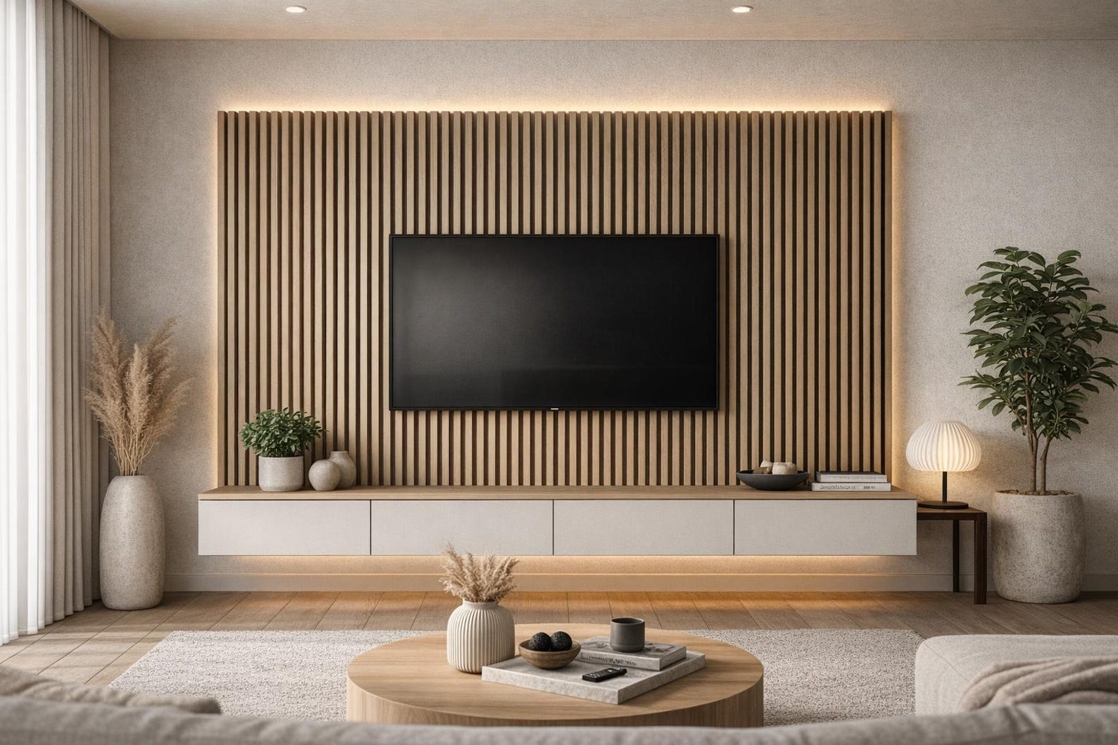 Slatted Media Wall Unit Plans – Diy Wooden Panel Blueprint Pdf - Etsy