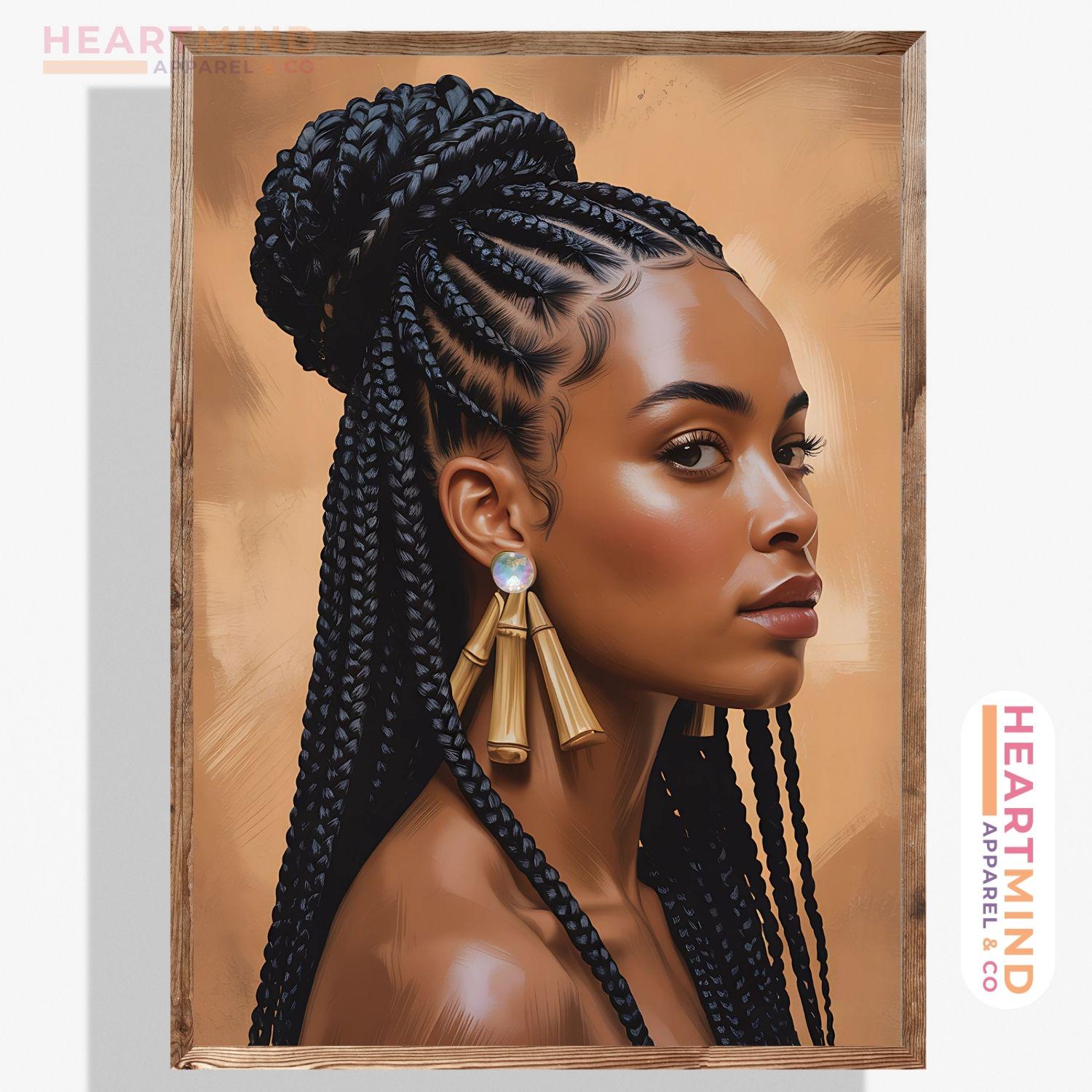 Box Braids Art | Braided Black Woman Wall Art | African American Beauty ...