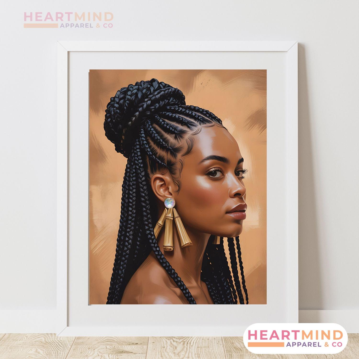 Box Braids Art | Braided Black Woman Wall Art | African American Beauty ...