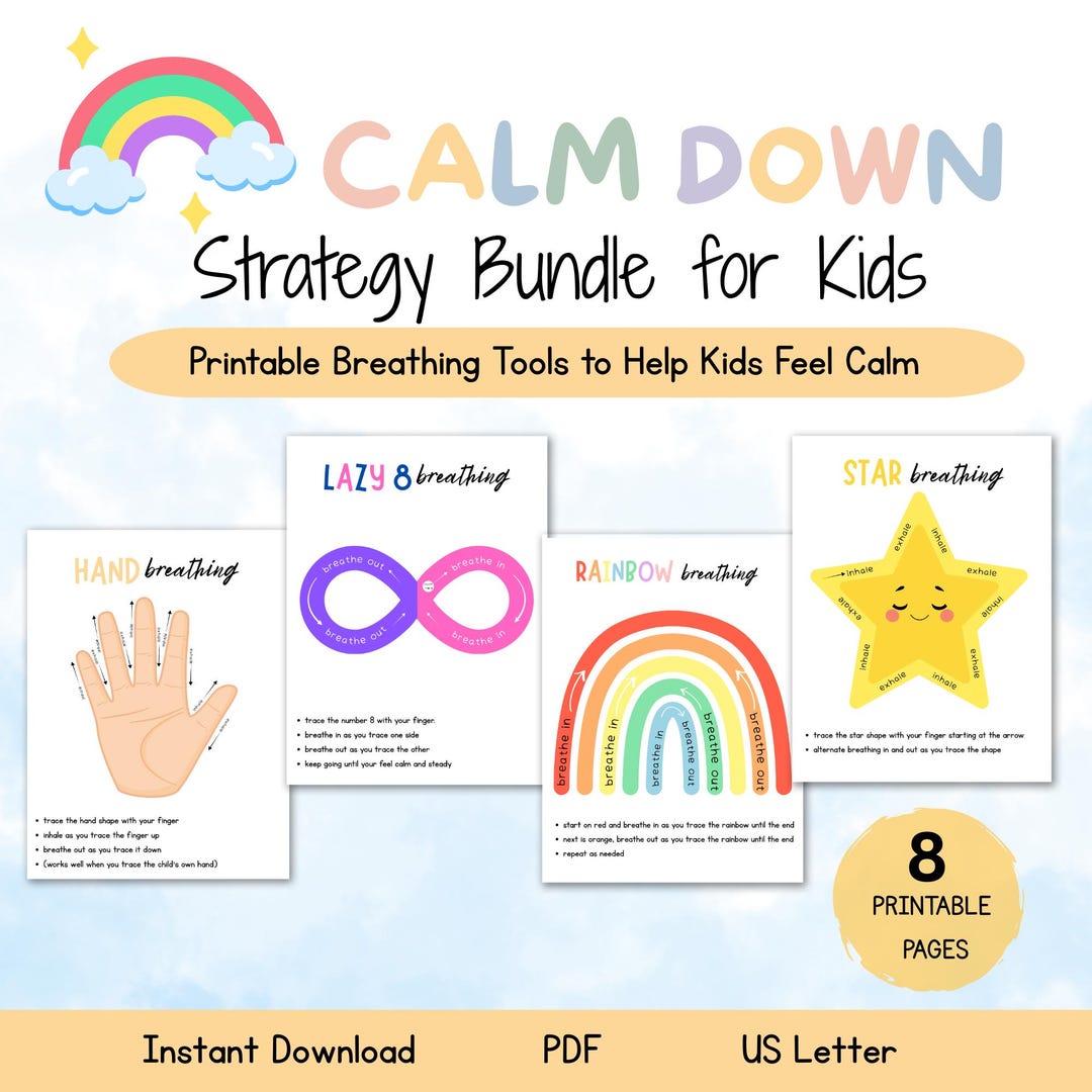 Calm Down Breathing Bundle for Kids | Mindfulness Printables (instant ...