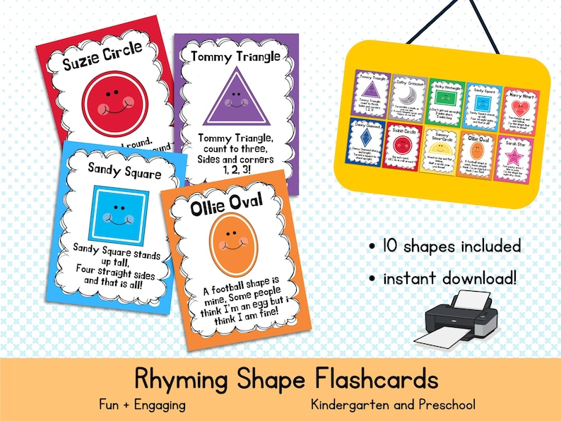 Rhyming Shape Flashcards Printable | Preschool 2d Shape Cards ...
