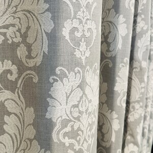 Ready to Ship Grey White Damask Embroidery Curtain Flat Panel Curtain ...