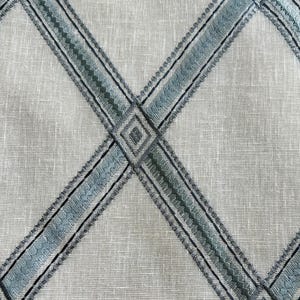 Embroidered Diamond Curtains: Blue Geometric Linen Drapes - Etsy