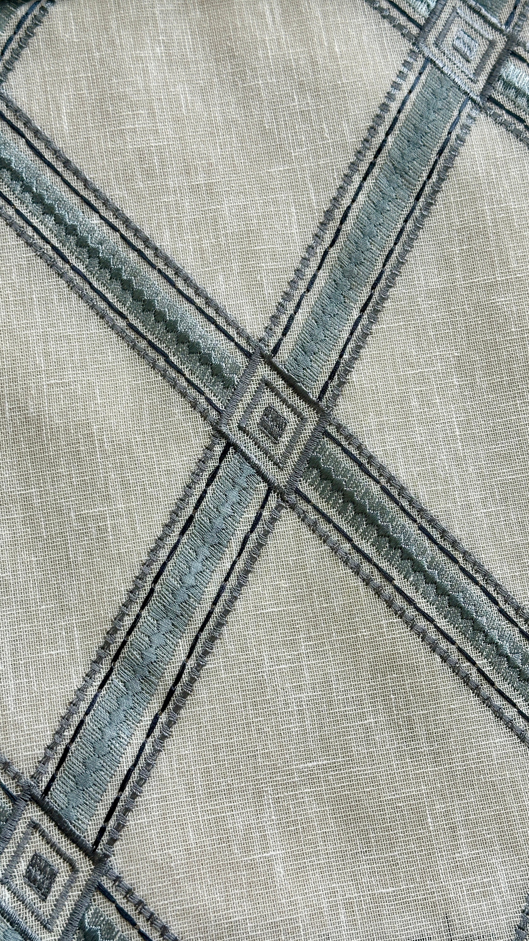 Embroidered Diamond Curtains: Blue Geometric Linen Drapes - Etsy