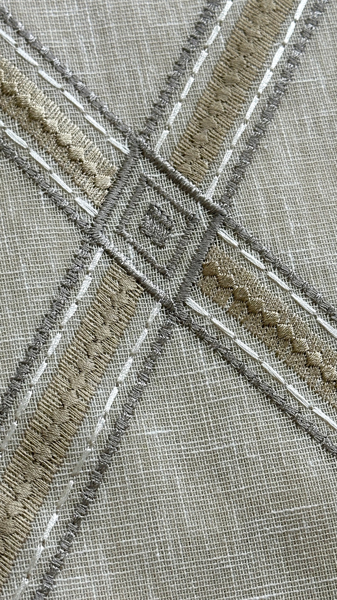 Golden Beige/ Cream Embroidered Diamond Geometric Customizable Curtains ...