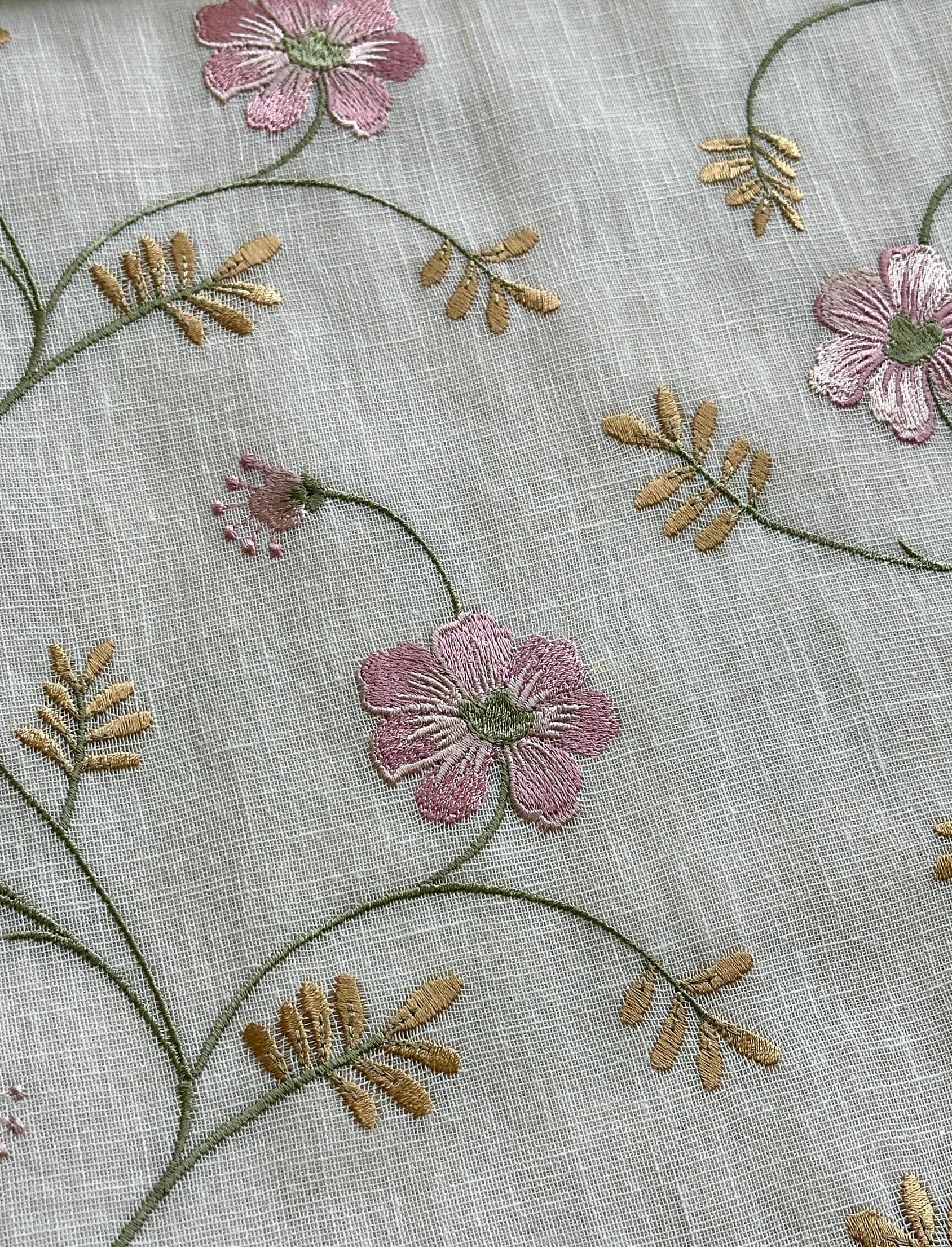 Floral Embroidered Linen Blend Curtain: Pink & White Bloom Collection ...