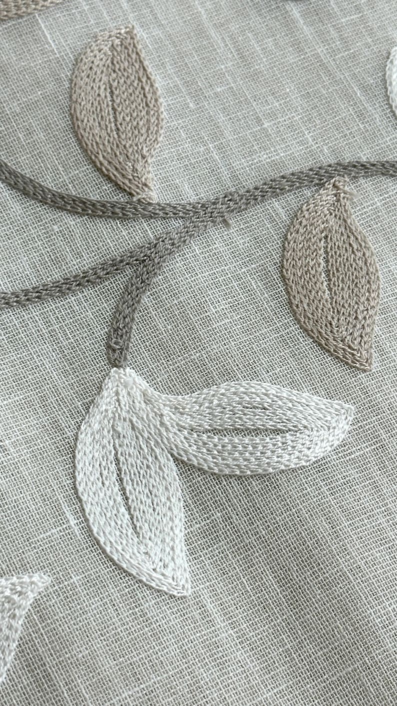 Embroidered Linen Curtain Panel: Beige Taupe Leaf Vines - Etsy