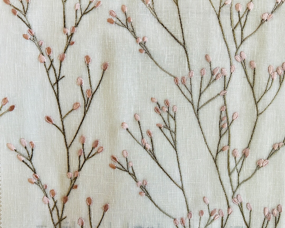 Floral Embroidery Curtain Panel: White & Pink Nursery Drapes - Etsy