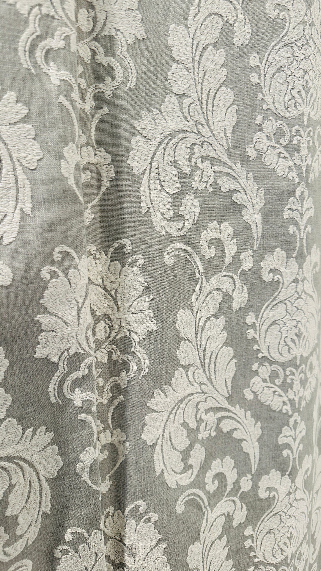 Ready to Ship Grey White Damask Embroidery Curtain Flat Panel Curtain ...