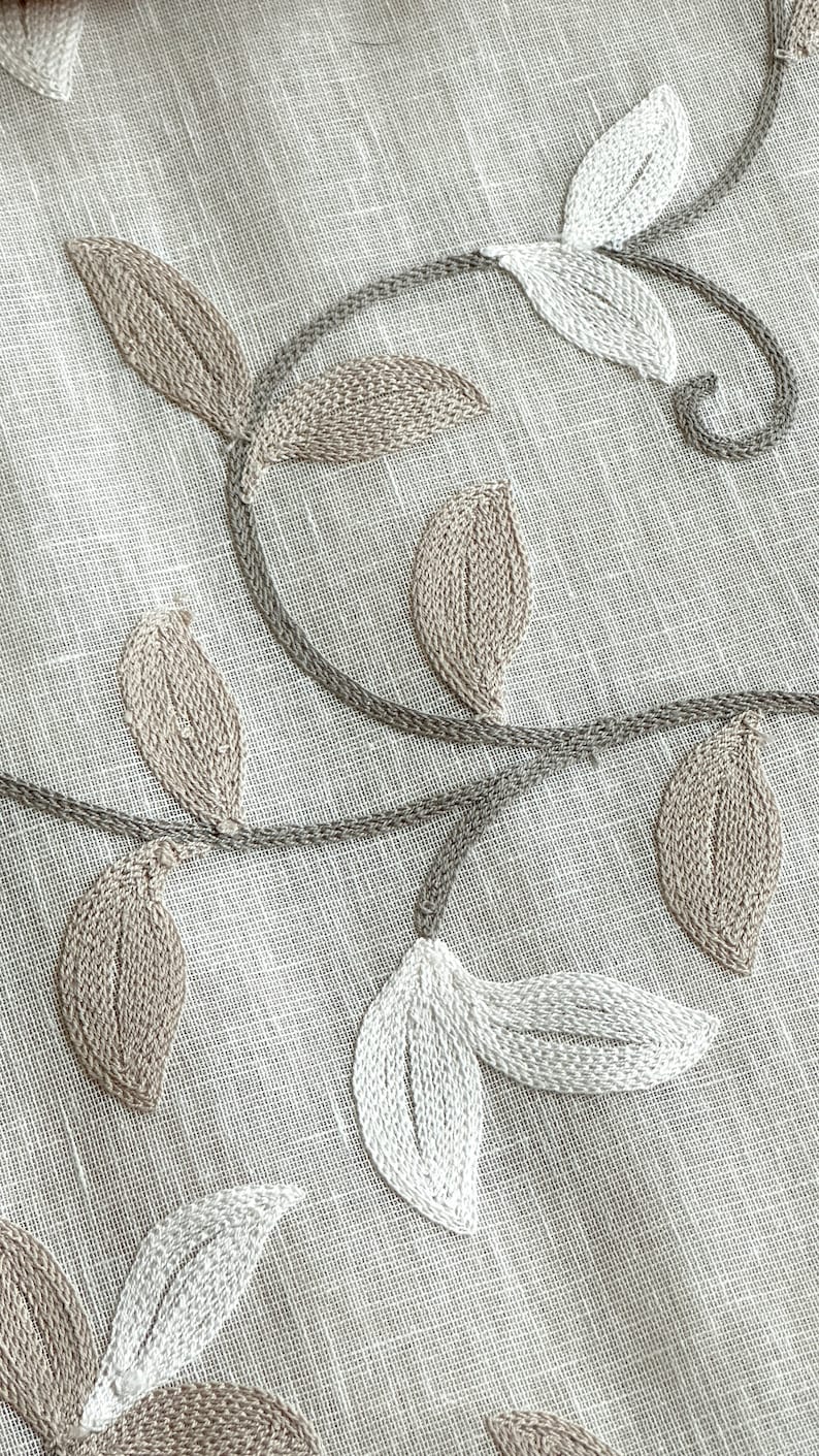 Embroidered Linen Curtain Panel: Beige Taupe Leaf Vines - Etsy