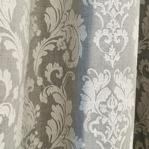 Ready to Ship Grey White Damask Embroidery Curtain Flat Panel Curtain ...