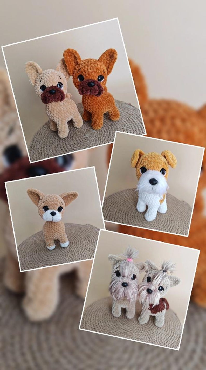 4in1 Cute Dog Breeds Amigurumi French Bulldog (pug) Yorkie Fox Terrier ...