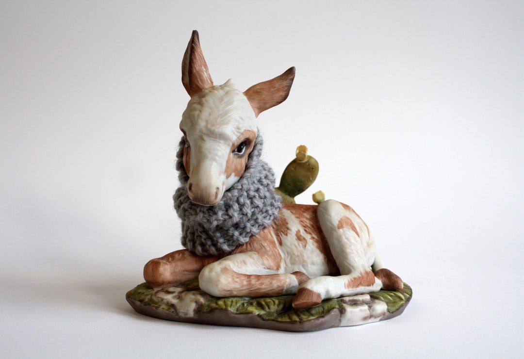 1985 Homco Masterpiece Donkey With Gray Scarf and Cacti - Etsy