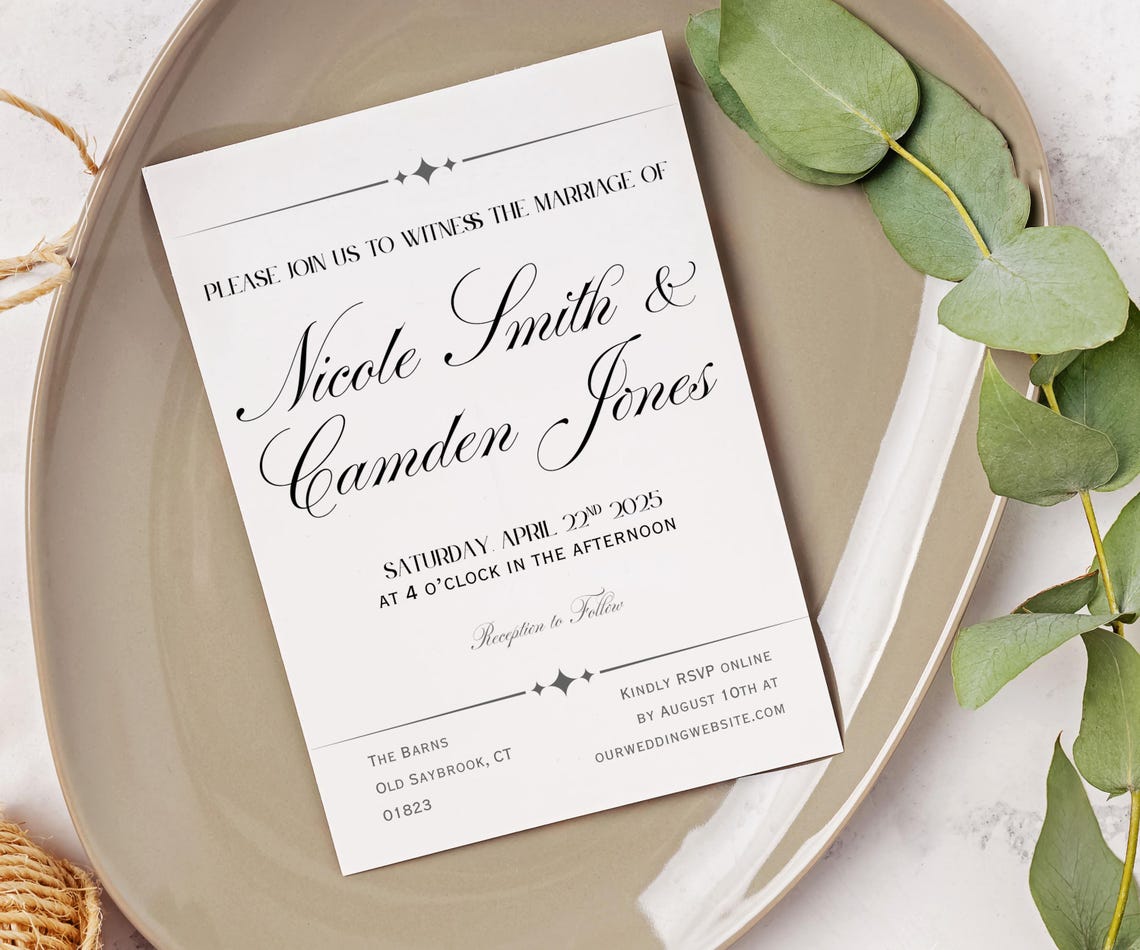 Minimalist Clean Wedding Invitation Card, Modern Wedding Invitation ...