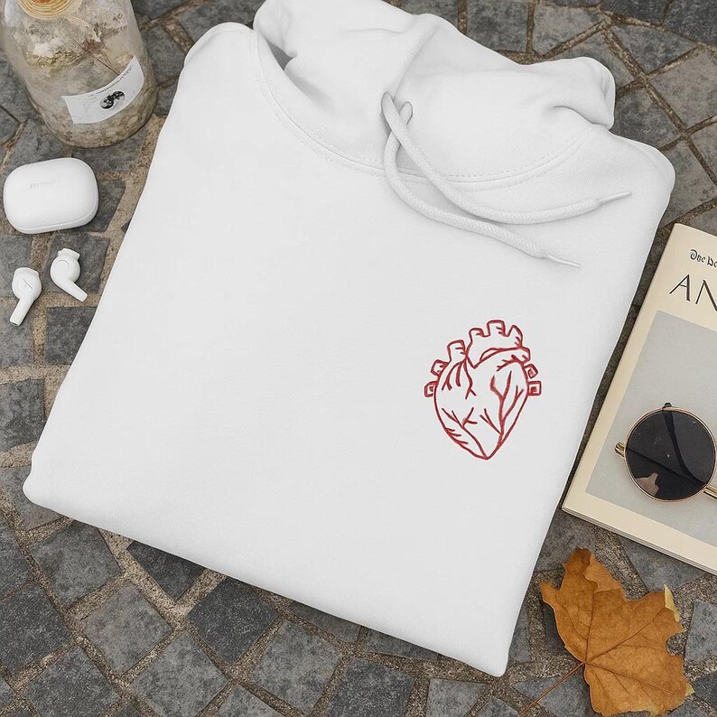 Anatomical Heart Embroidered Sweatshirt Hoodie or T Shirt, Minimal Line ...