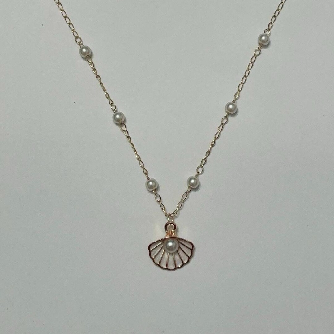 Shell Pearl Necklace Pearl Shell Necklace Gold Necklace Summer Necklace ...