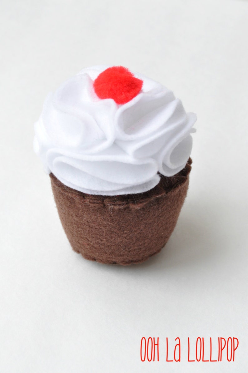 Felt Chocolate Cupcakes White Felt Frosting and Red Pom Pom - Etsy