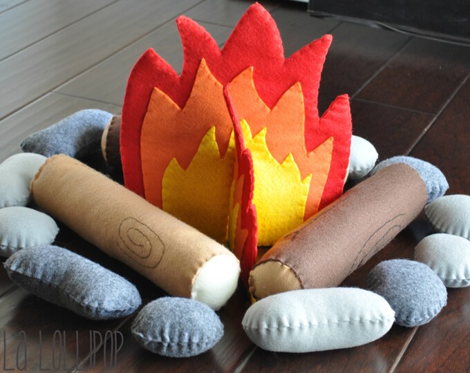 Felt Campfire, Includes Fire, Logs, Rocks and a Drawstring Bag for ...