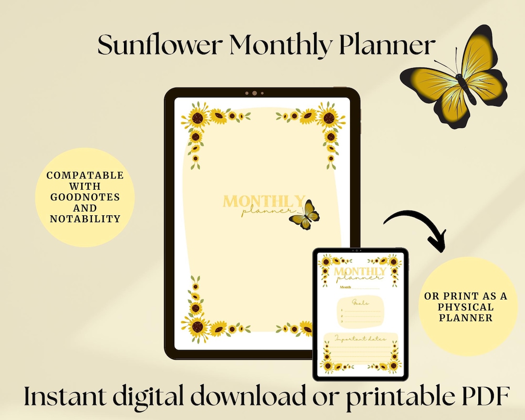 Digital Sunflower Summer Planner - Cute Printable Planner for Summer ...