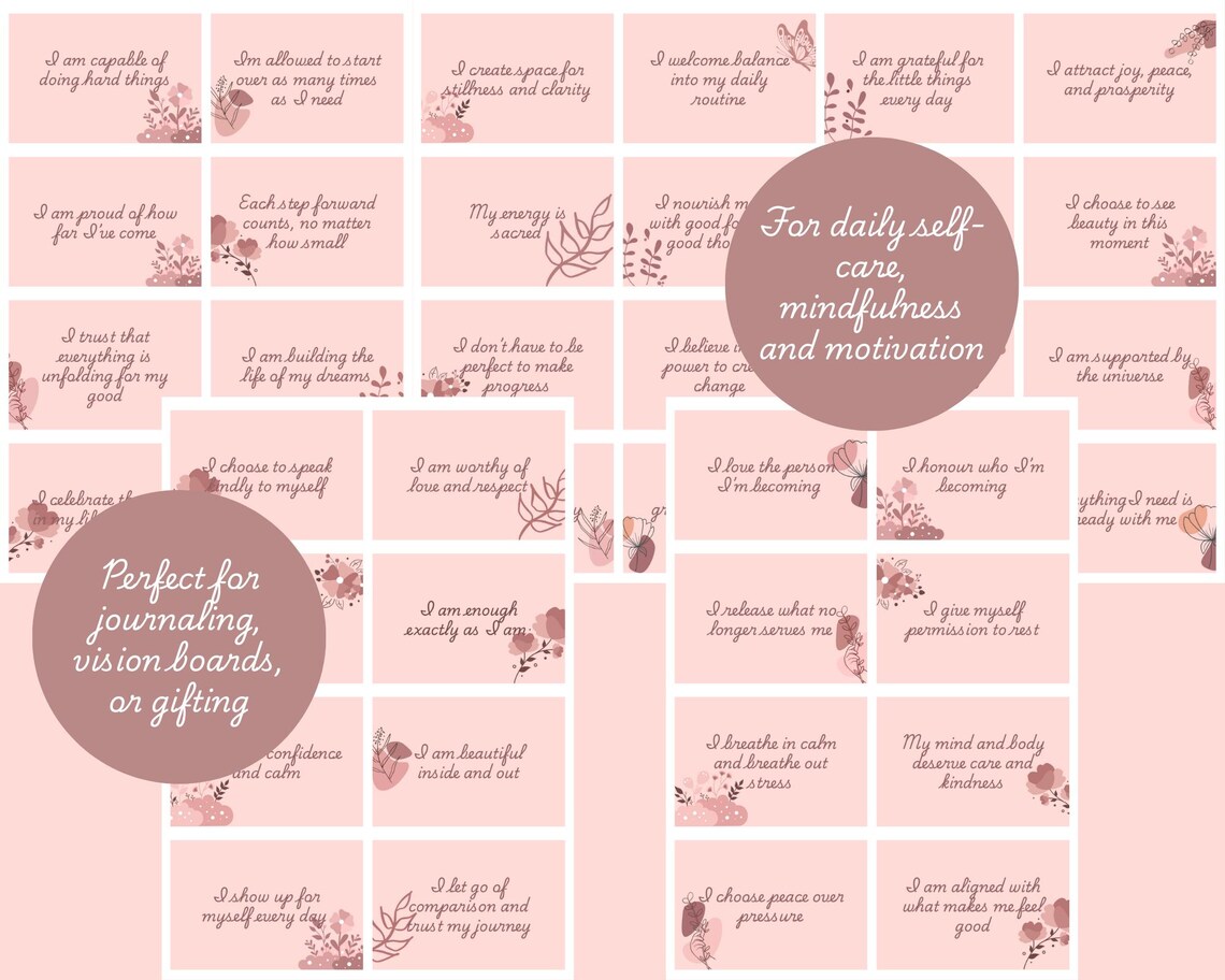 Printable Floral Affirmation Cards | 40 Positive Affirmations for Self ...