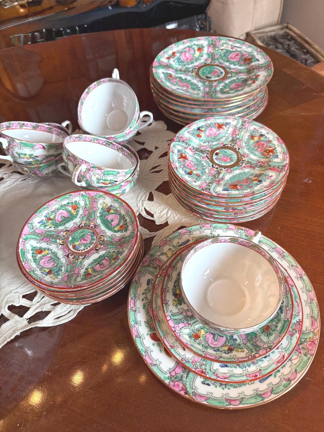 Vintage Rose Canton Plate and Tea Cup Set- Andrea by Sadek - Etsy