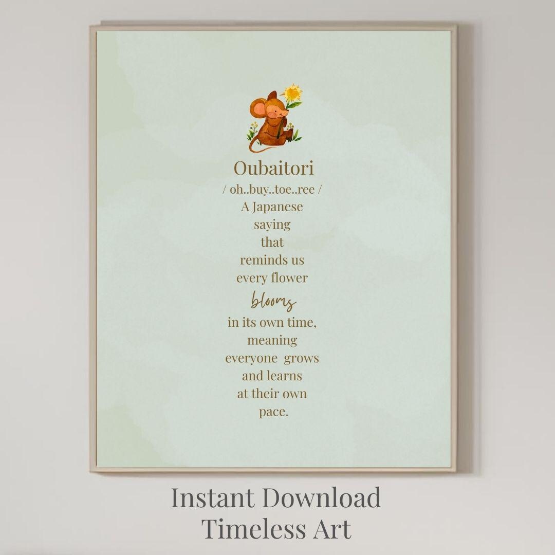 Oubaitori Watercolor Nursery Print — Mouse With Flower (digital ...