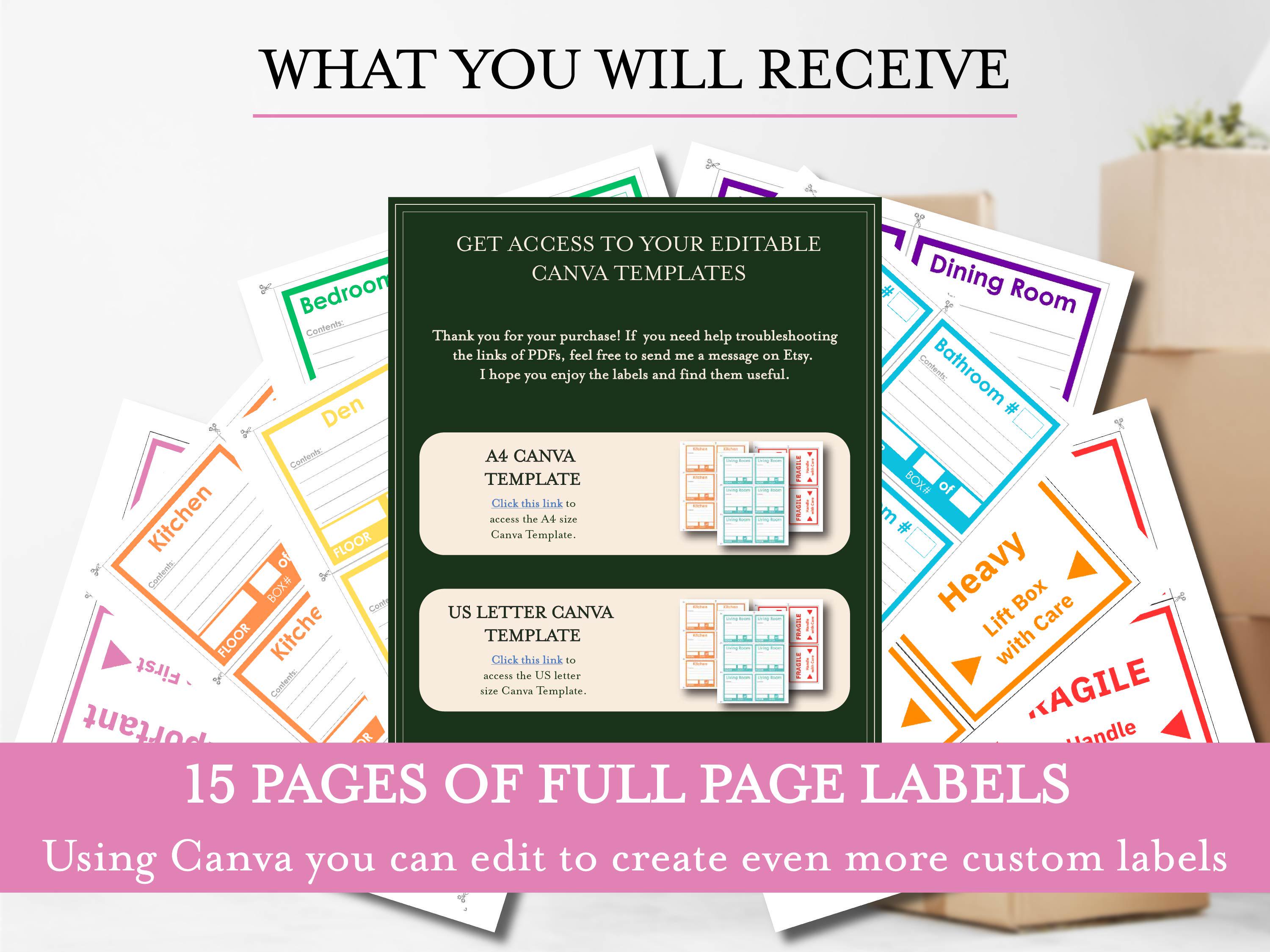 Printable Moving Box Labels: Editable Box Label Templates (digital ...