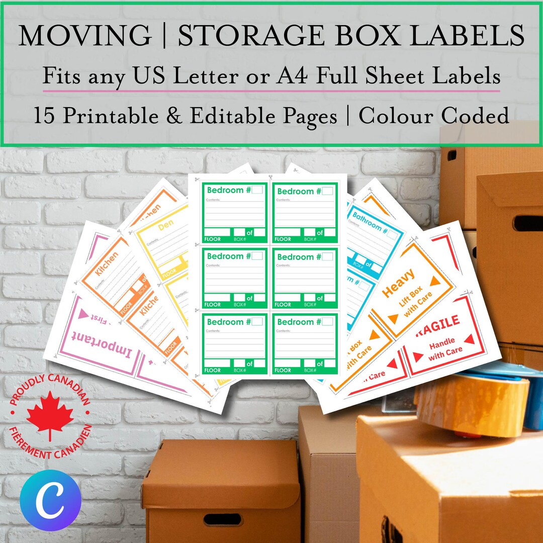 Printable Moving Box Labels: Editable Box Label Templates (digital ...
