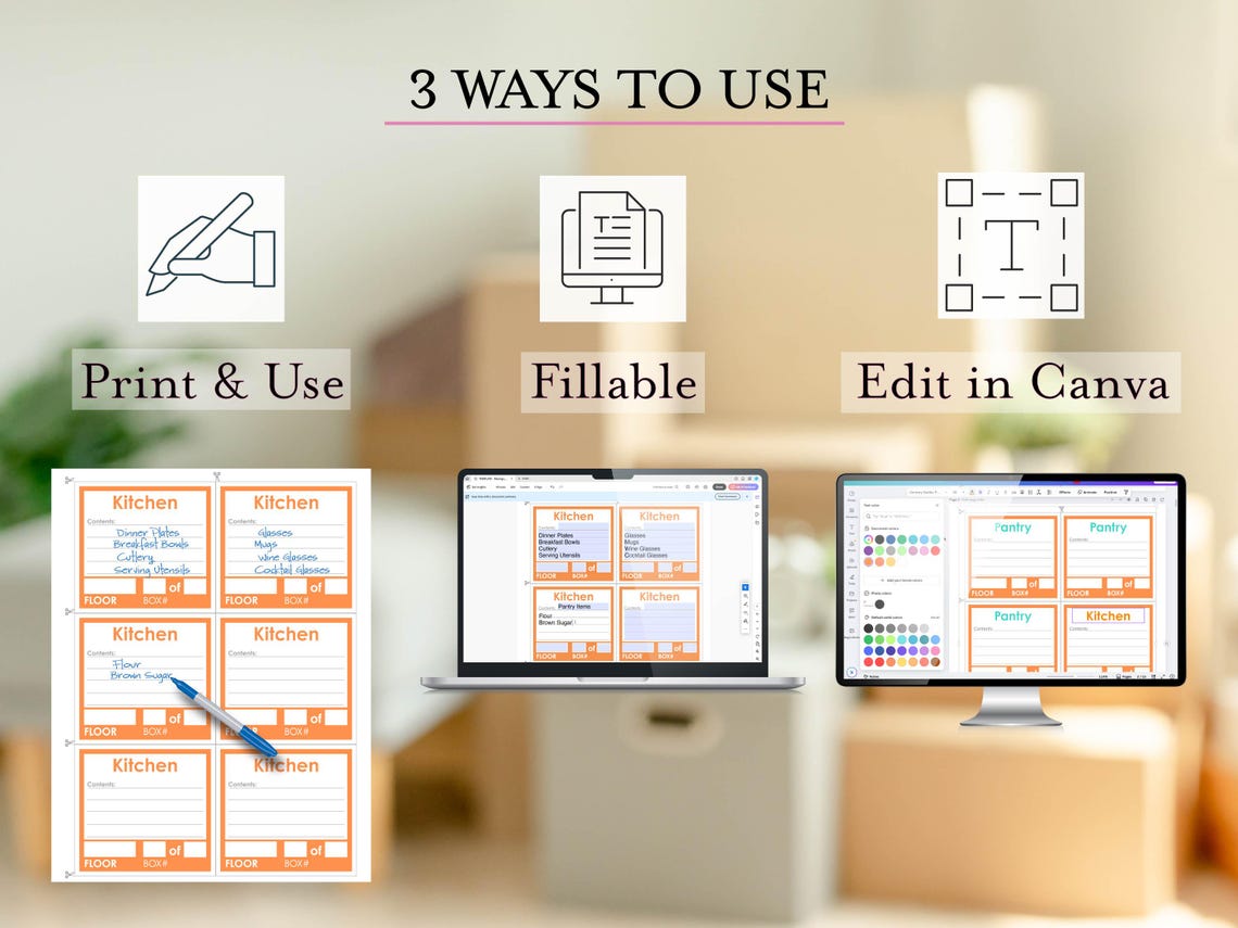 Printable Moving Box Labels: Editable Box Label Templates (digital ...