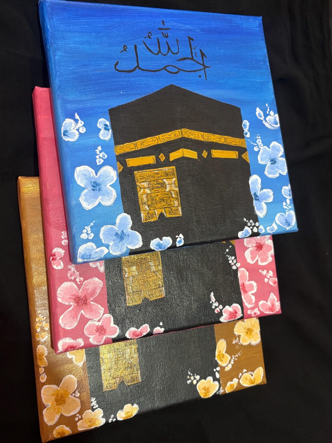 ORIGINAL Kaaba Art With Blossoming Flowers – Islamic Wall Painting - Etsy