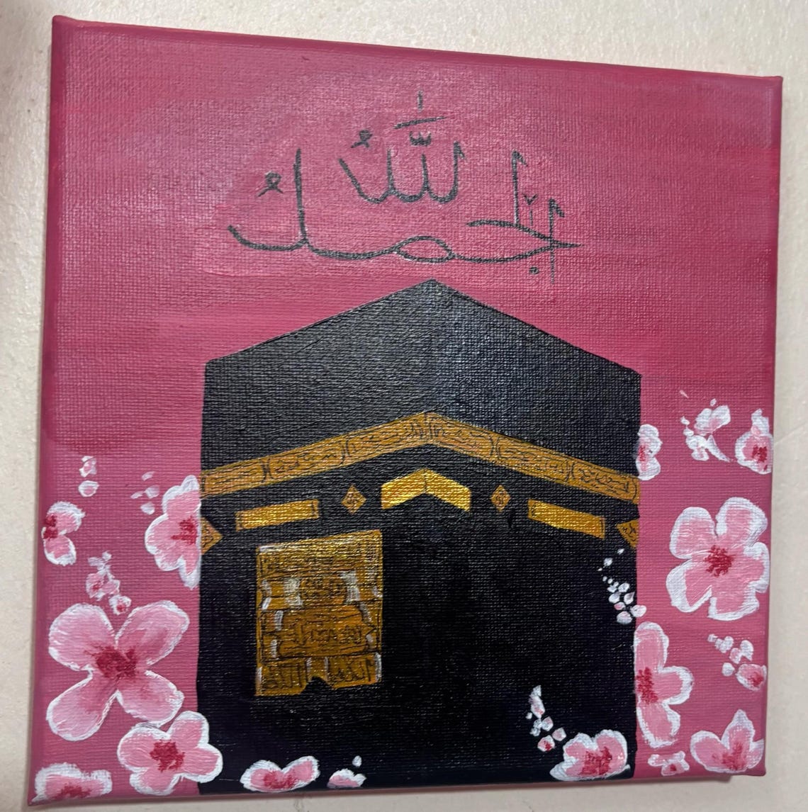 ORIGINAL Kaaba Art With Blossoming Flowers – Islamic Wall Painting - Etsy