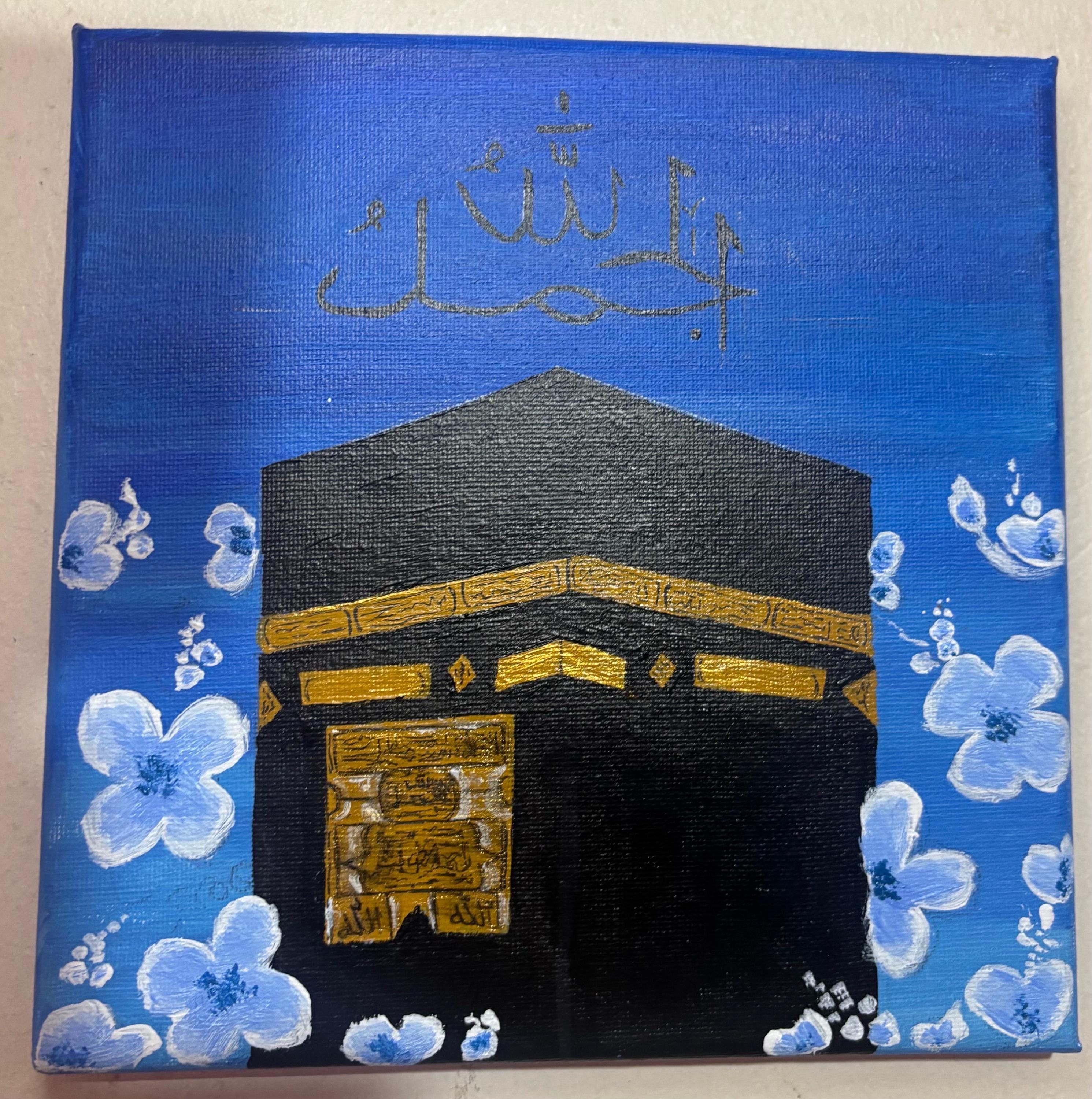 ORIGINAL Kaaba Art With Blossoming Flowers – Islamic Wall Painting - Etsy