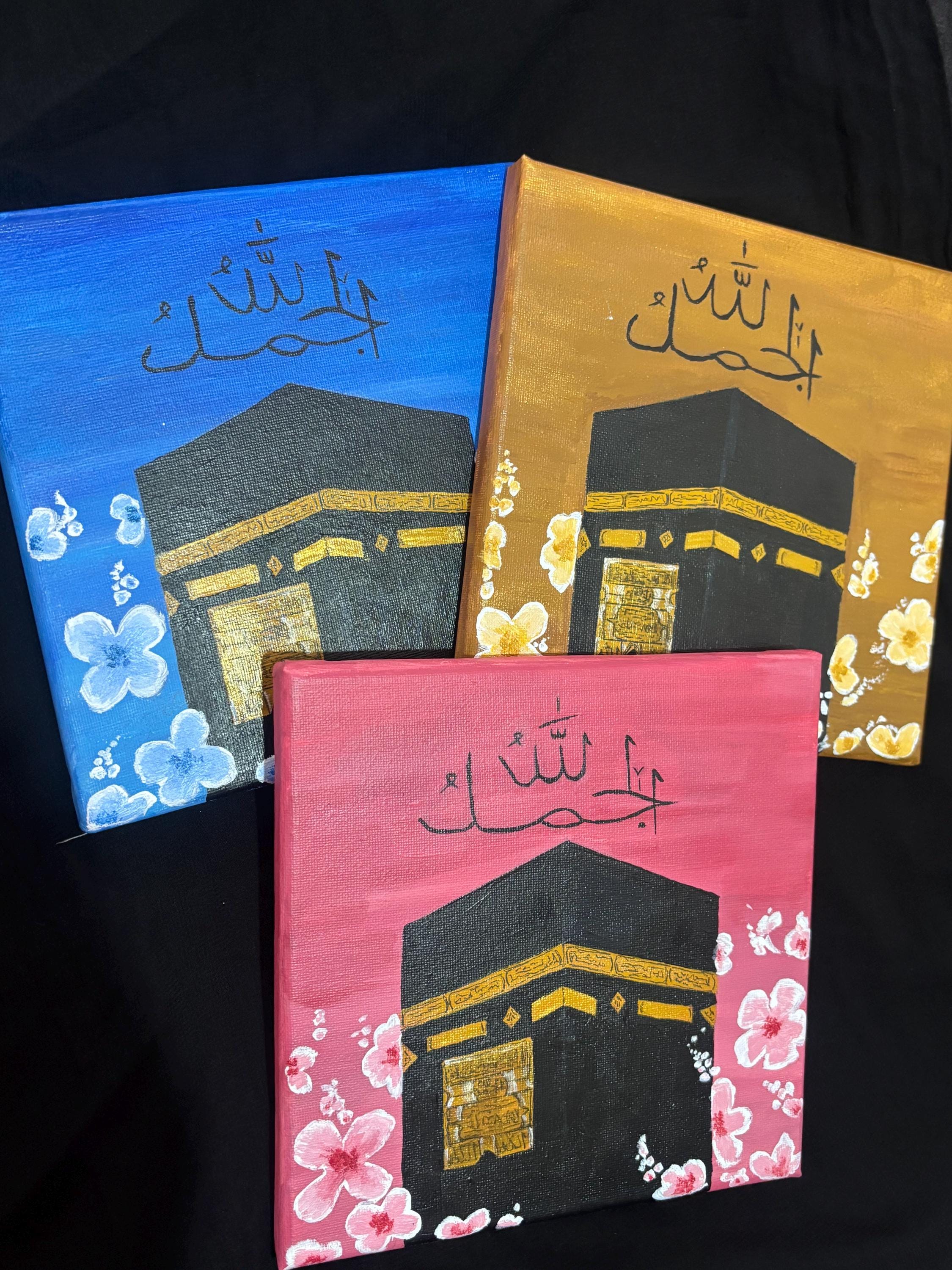 ORIGINAL Kaaba Art With Blossoming Flowers – Islamic Wall Painting - Etsy