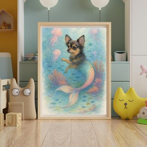 Custom Mermaid Pet Portrait Watercolor Dog Cat Art From Photo Fantasy ...