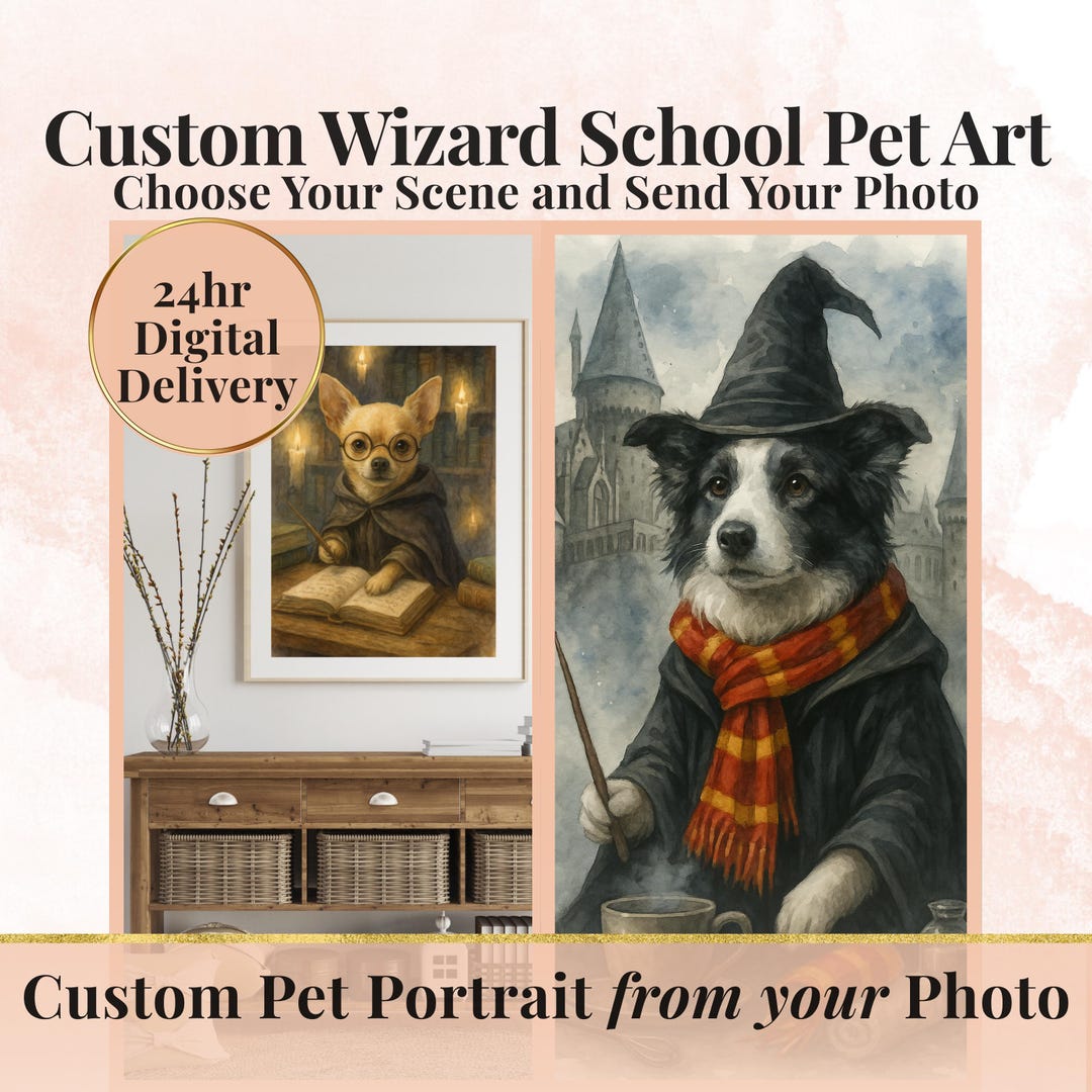 Custom Wizard Pet Portrait, HP Dog or Cat Costume Art, Magical Fantasy ...