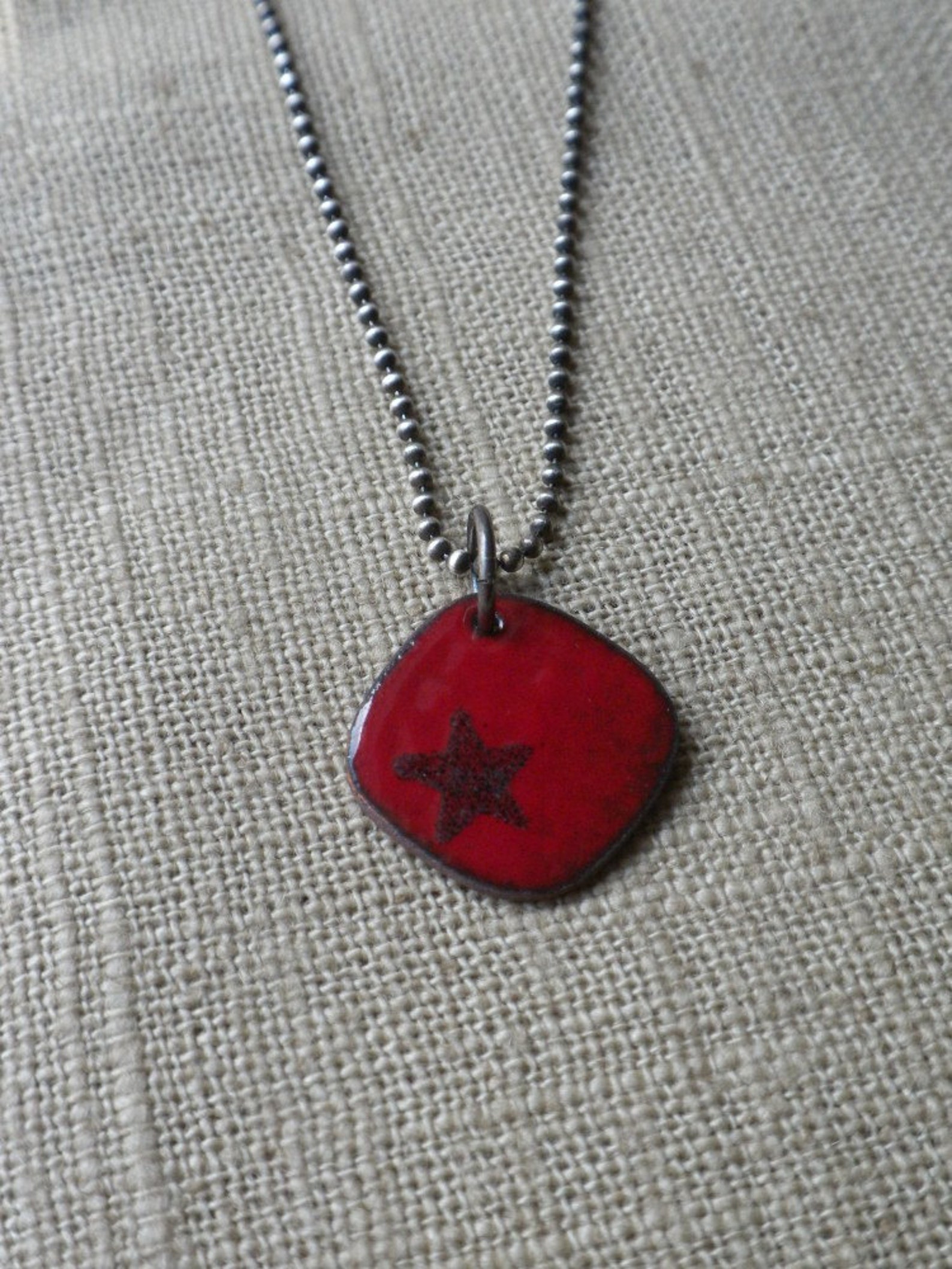 Enamel Flame Red Star Necklace, Red and Black Star Pendant - Etsy