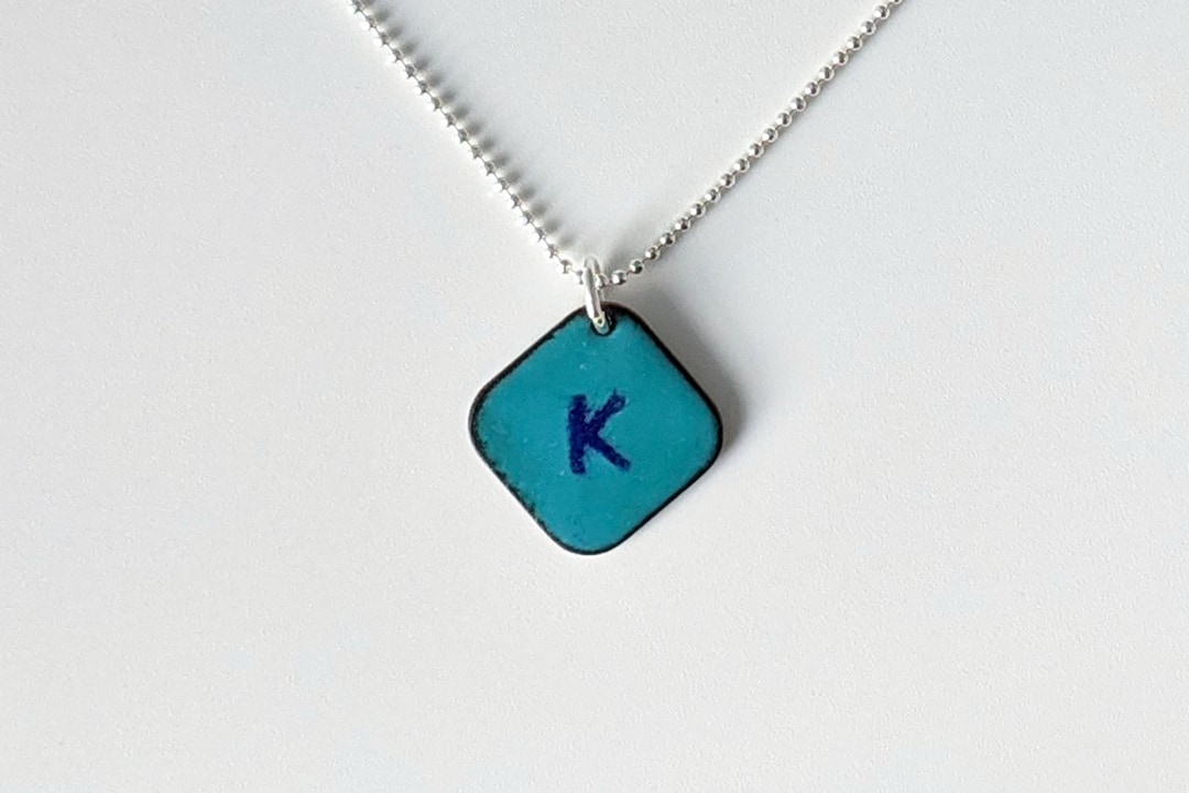 Turquoise Blue Initial Pendant, Aqua Enamel Letter Necklace - Etsy