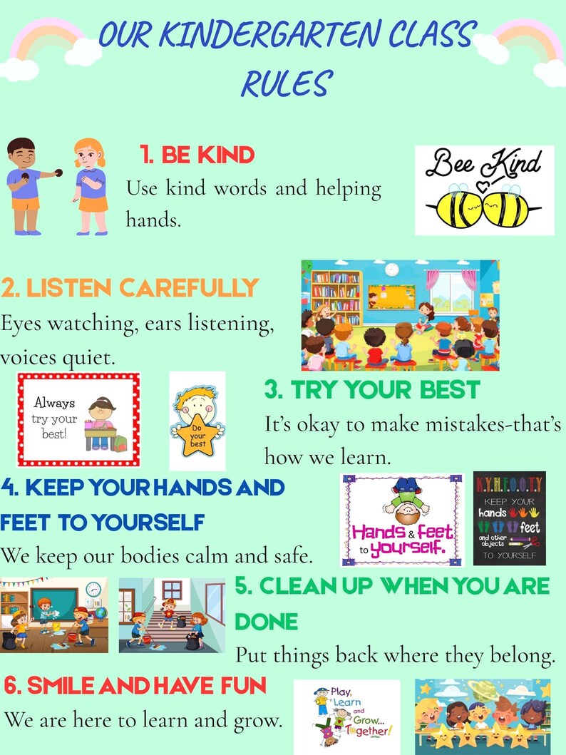 Kindergarten Classroom Rules Poster - Etsy