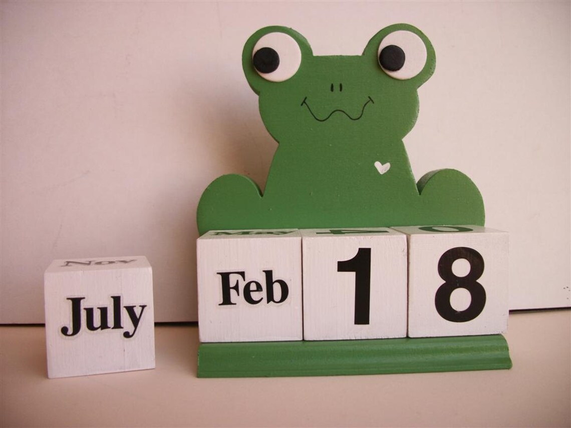 Frog Calendar Perpetual Wood Block Green | Etsy