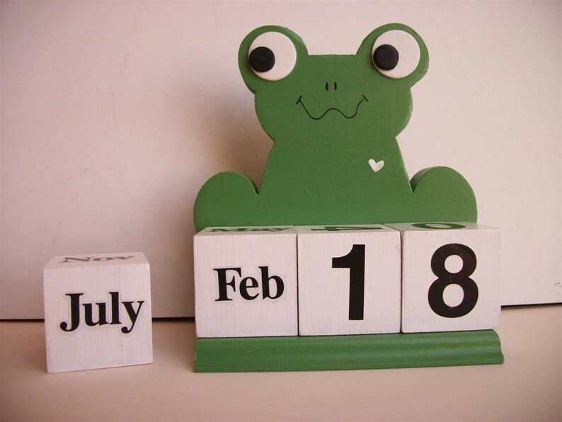 Frog Calendar Perpetual Wood Block Green | Etsy