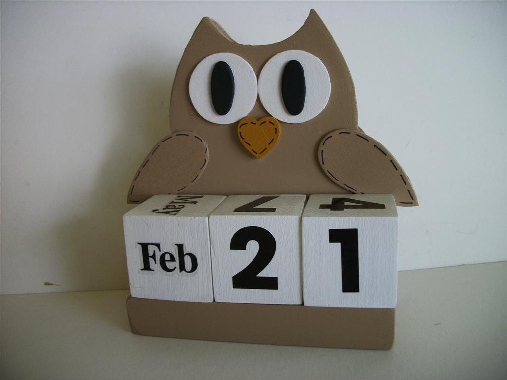 Owl Calendar Perpetual Wood Block Light Brown Owl Decor - Etsy Nederland