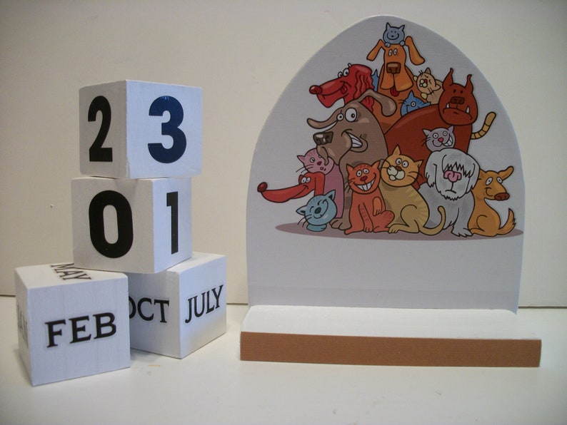 Cats and Dogs Calendar Perpetual Block Calendar Wood Dog and - Etsy
