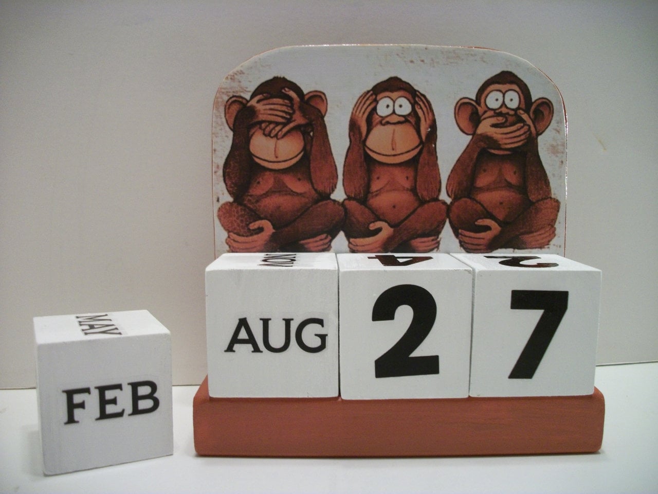 Monkey Calendar Perpetual Wood Block See No Evil Hear No Evil | Etsy